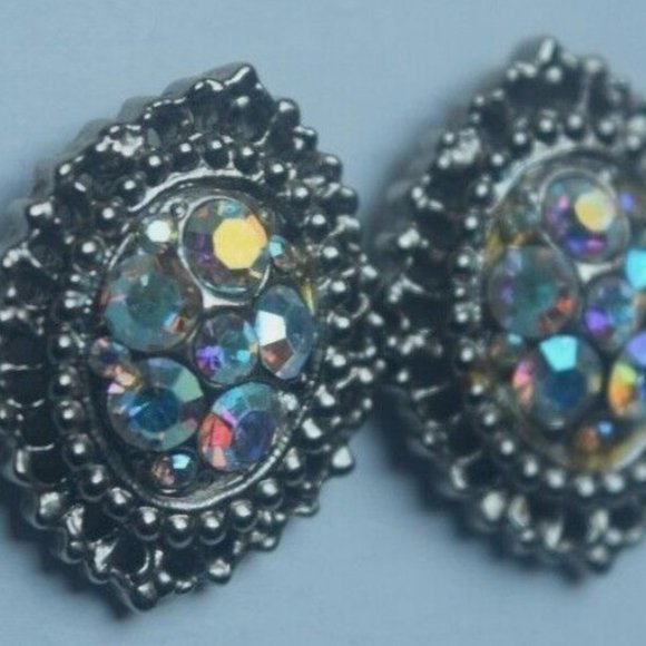 Jewelry | Aurora Borealis Rhinestone Shield Filigree Post Earrings ...